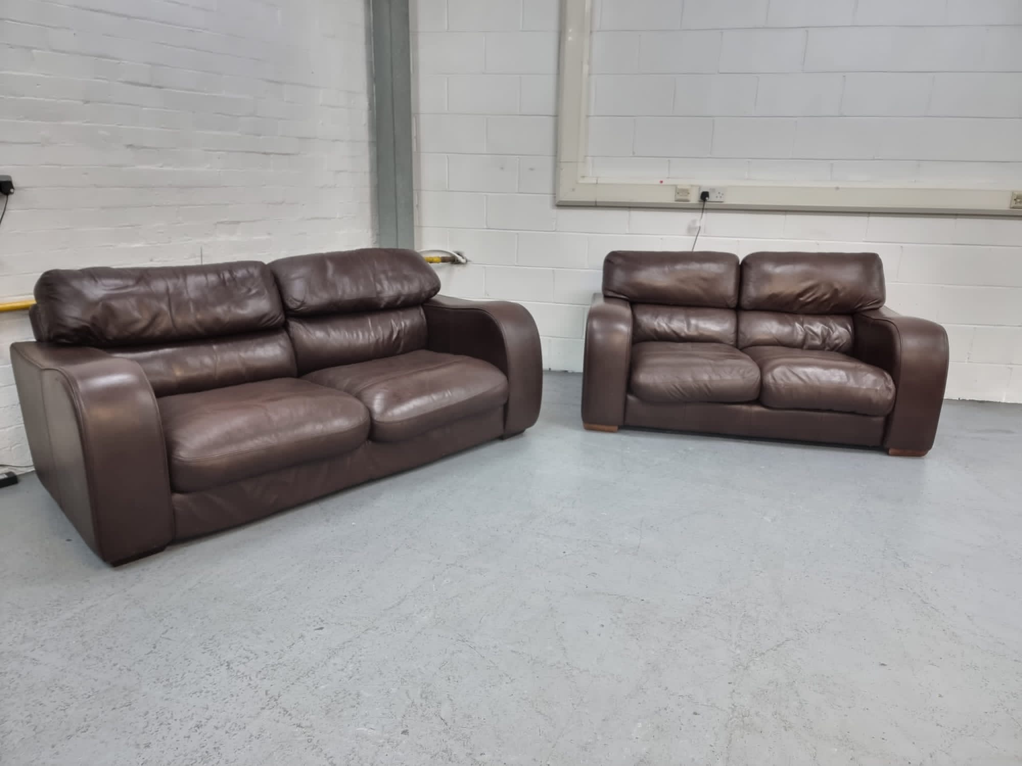 John Lewis Brown Leather 3 and 2 Seater Sofa