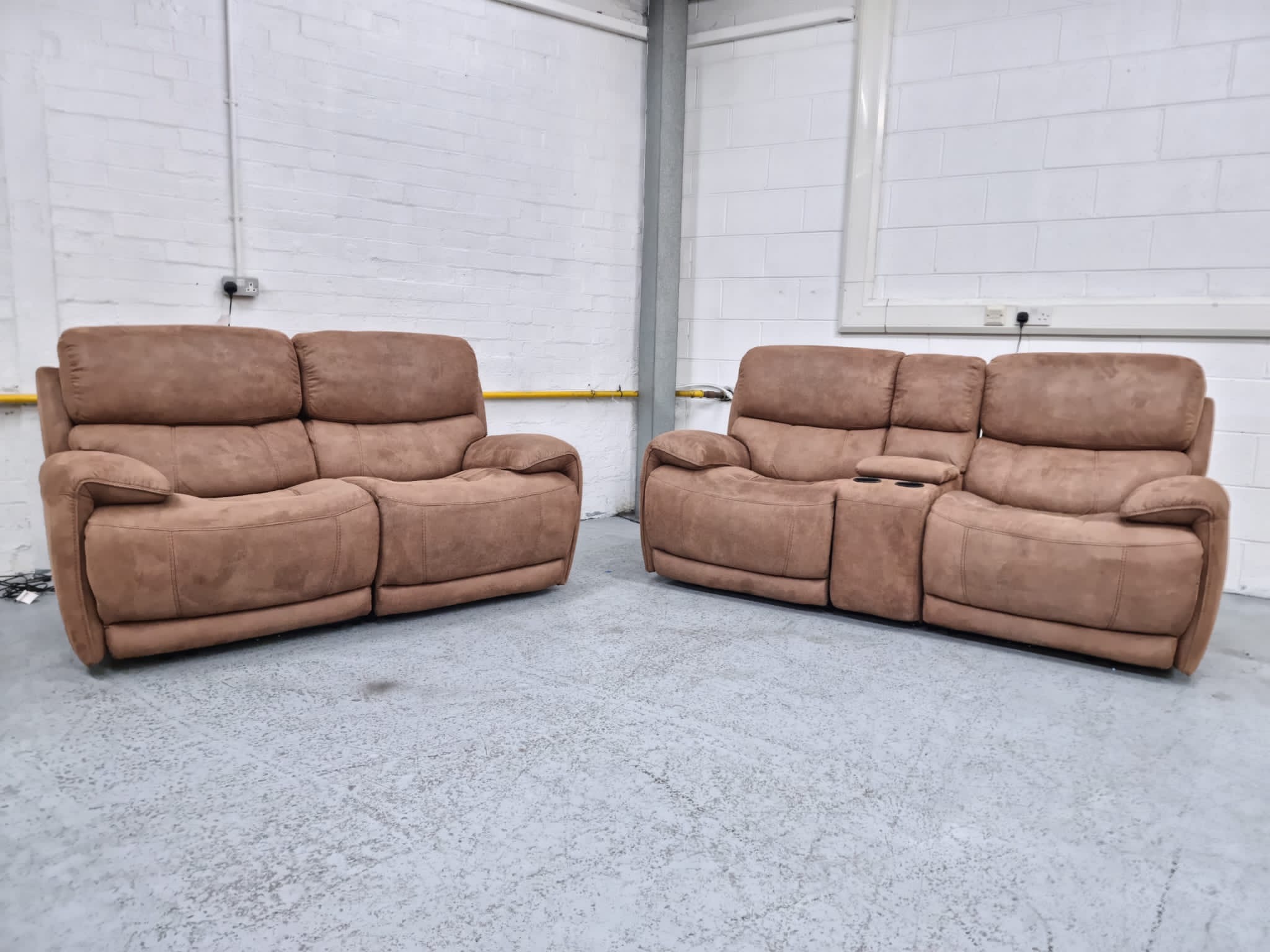 Sofology Suede 2 Seaters Electric Recliner Sofas with Cup Storage Modular