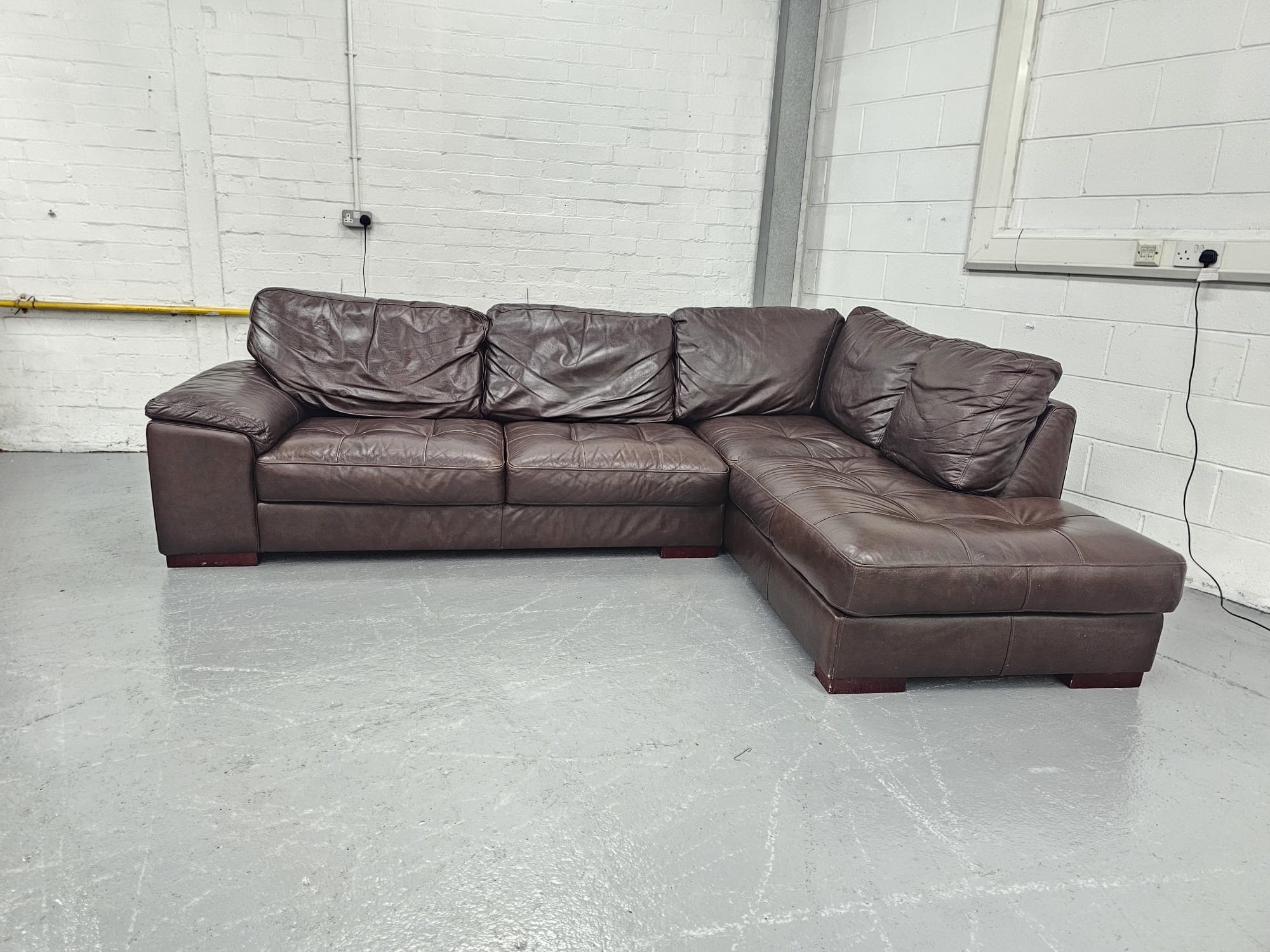 Dfs Brown Leather R Shape Corner Sofa