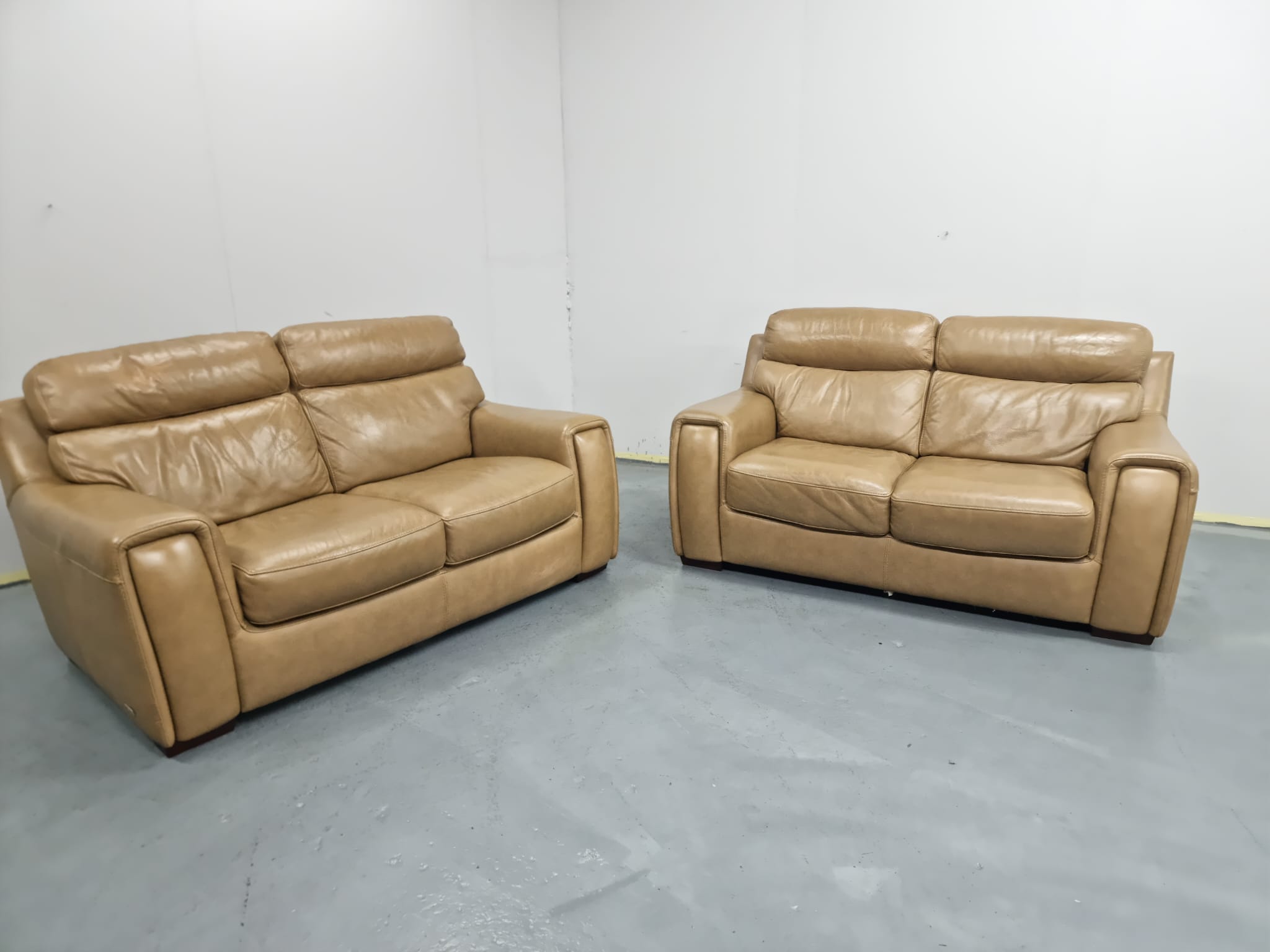 Violino Beige Full Real Leather 2 Seater Sofas