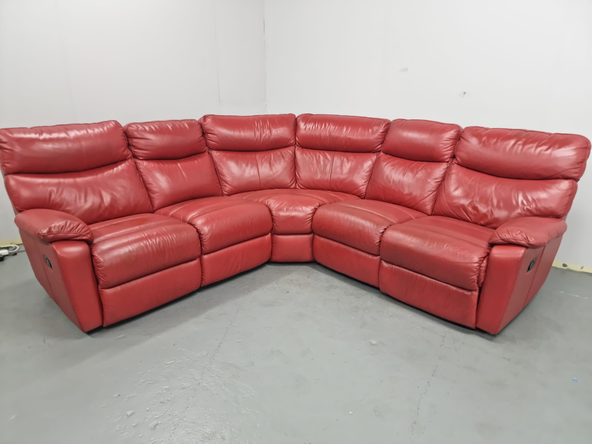 Red leather corner sofa store